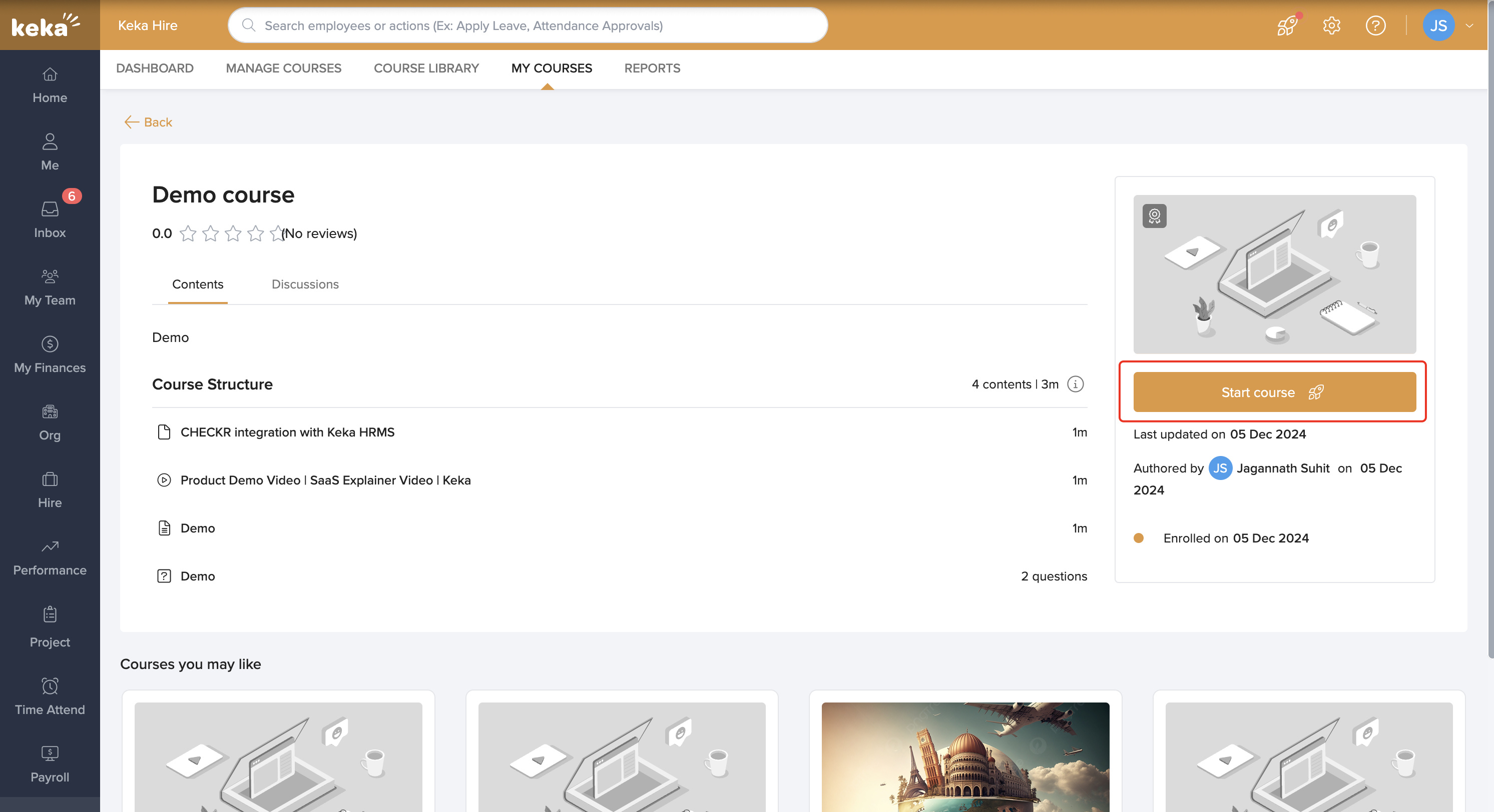 Completing a course on Keka learn. – KekaHR Help Center