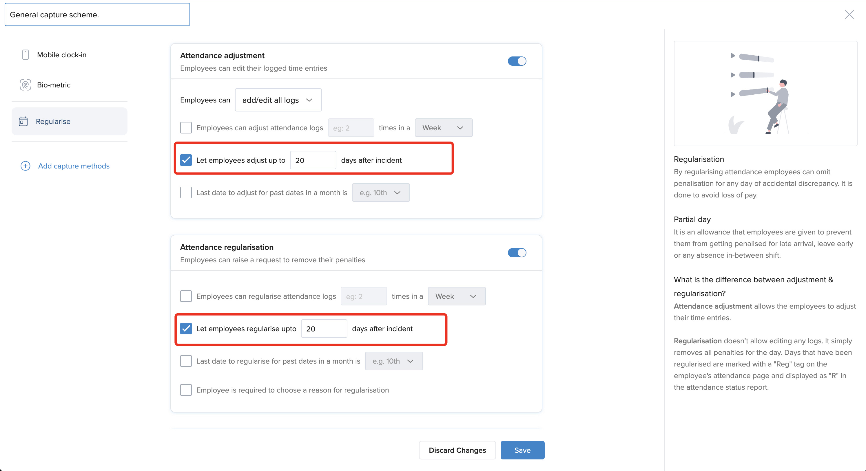 How to enable/edit the settings for attendance regularisation for past ...