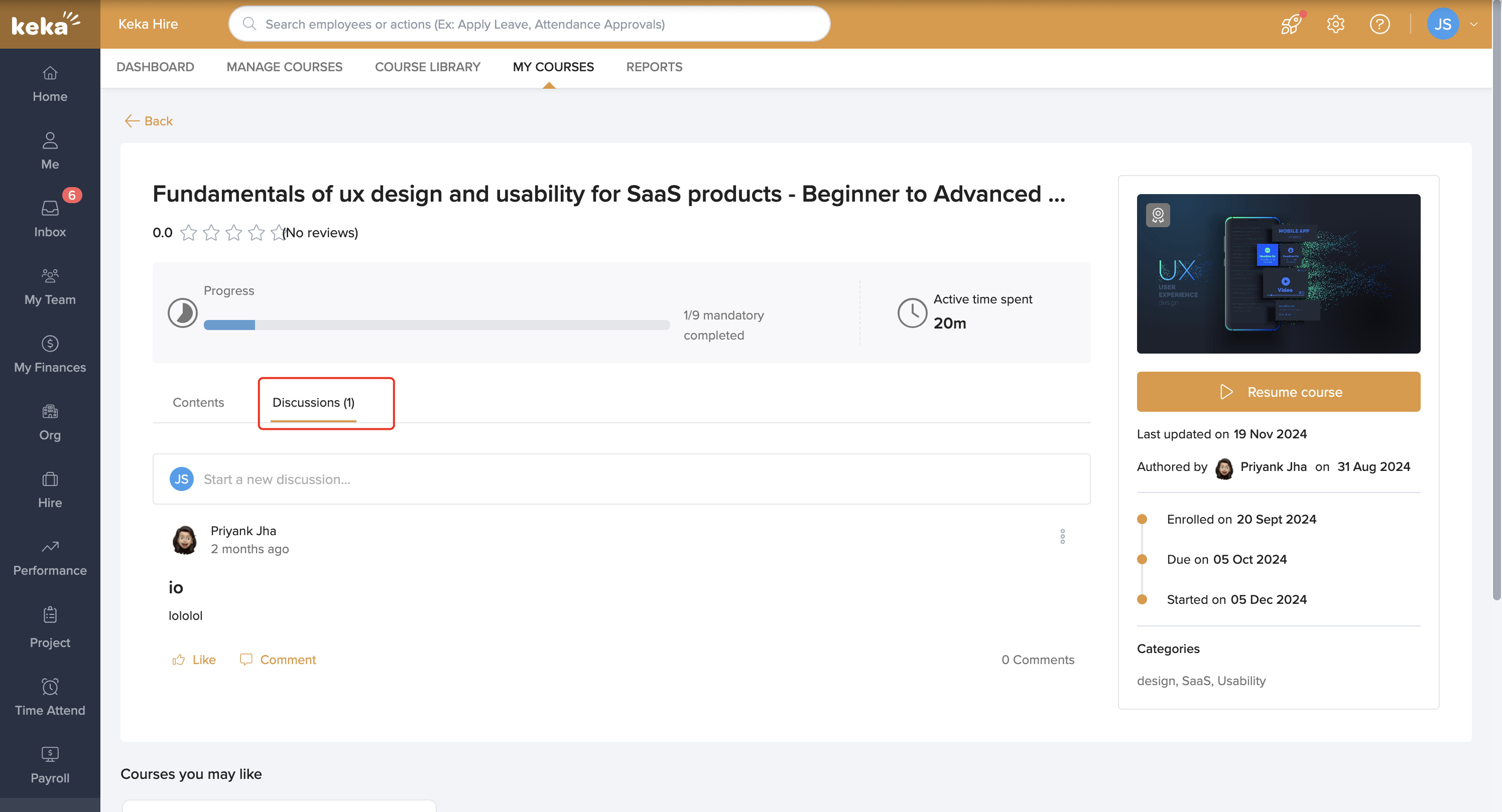 Completing a course on Keka learn. – KekaHR Help Center
