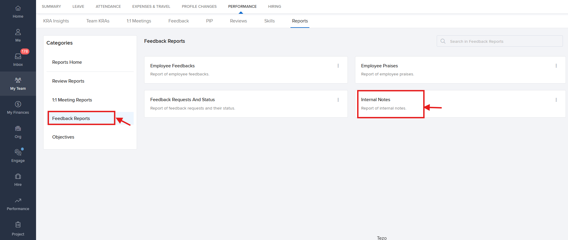 How can reporting manager view Internal notes and Personal feedback ...