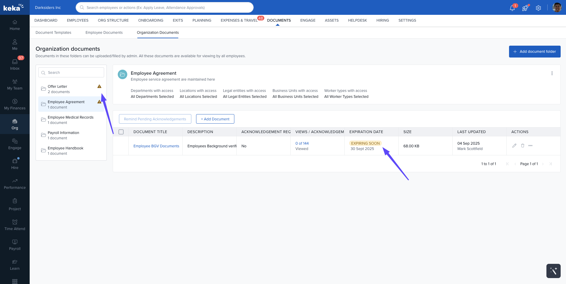 Expiry settings for Org documents – KekaHR Help Center