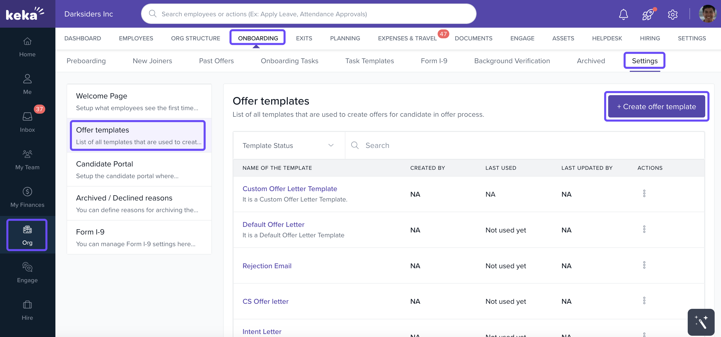 Managing offer letter approval – Home Page