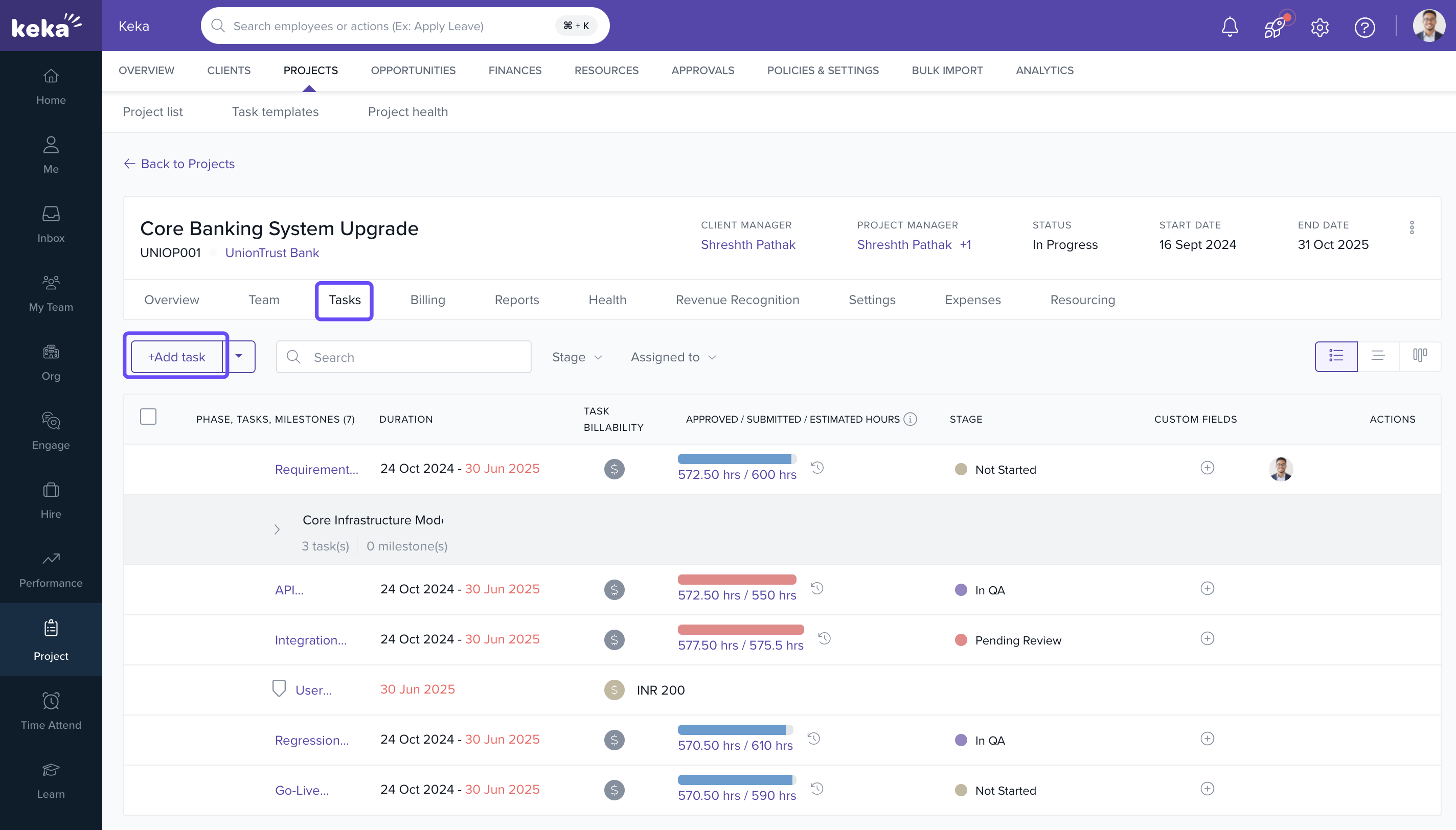 How to Add Tasks to a Project in Keka PSA? – KekaHR Help Center
