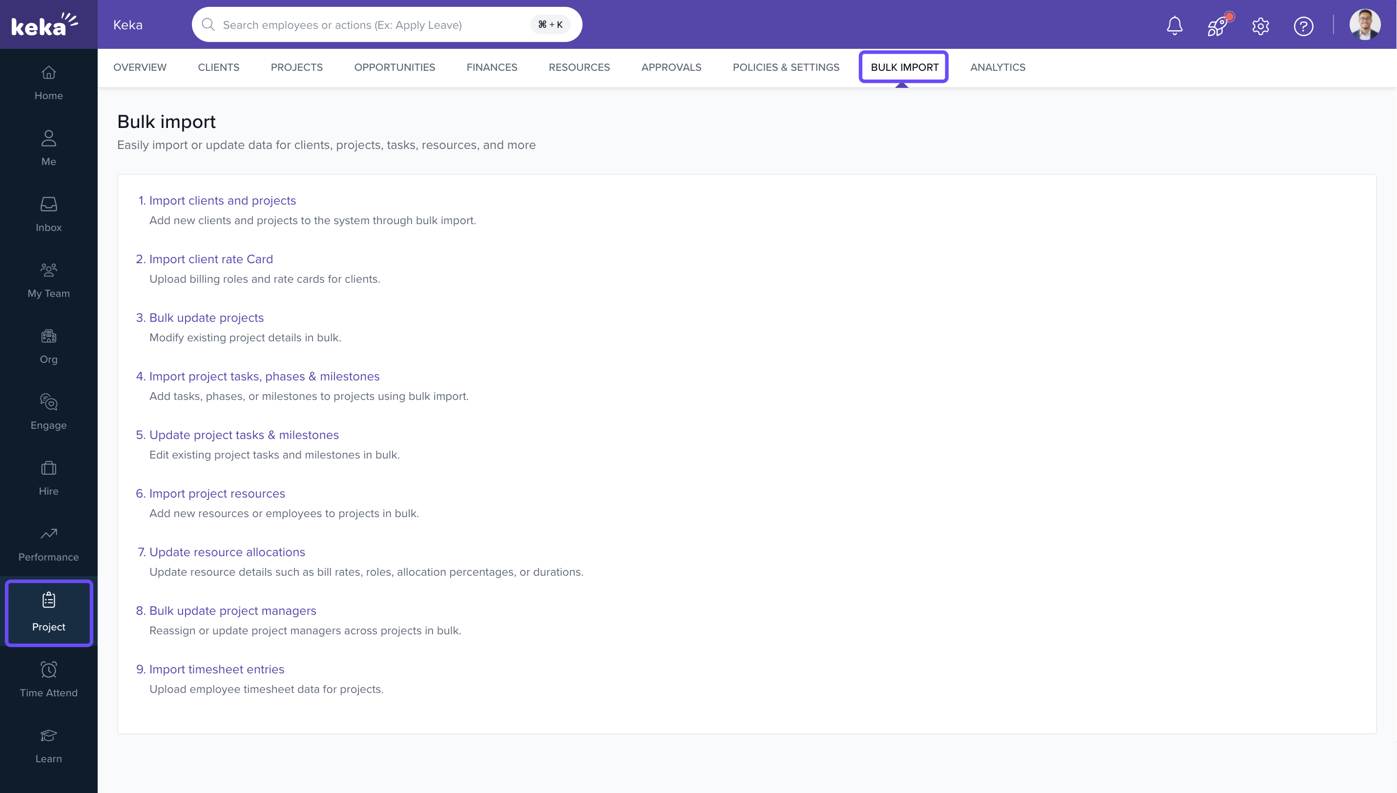 Using Bulk Imports in Keka PSA – KekaHR Help Center