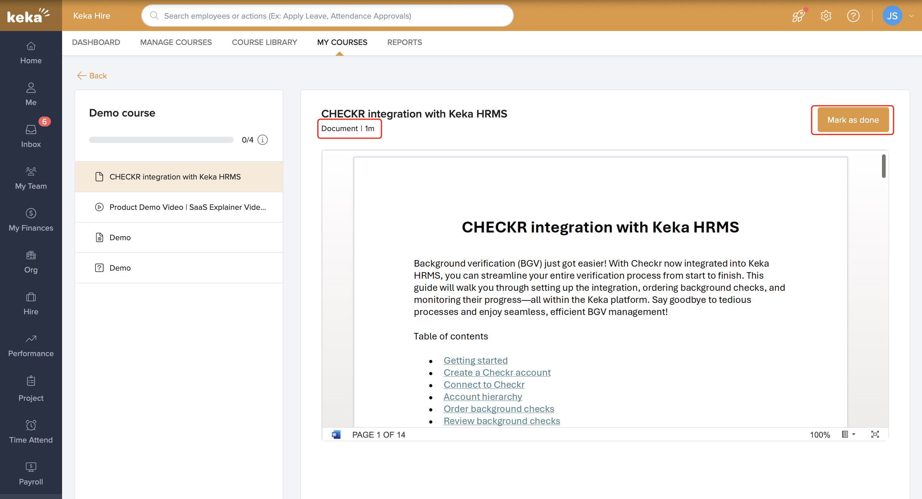 Completing a course on Keka learn. – KekaHR Help Center
